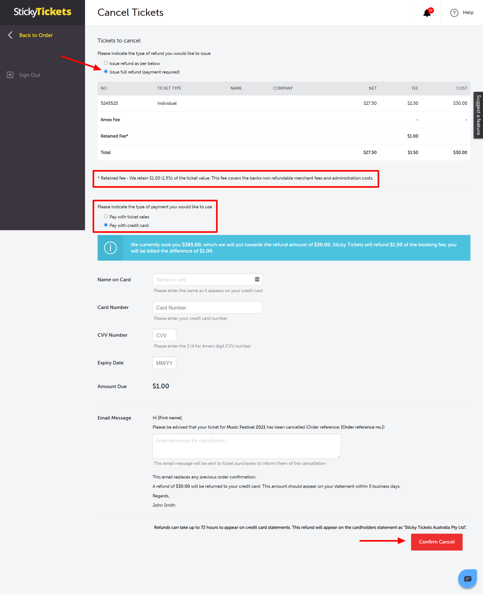 How do I refund or cancel tickets?